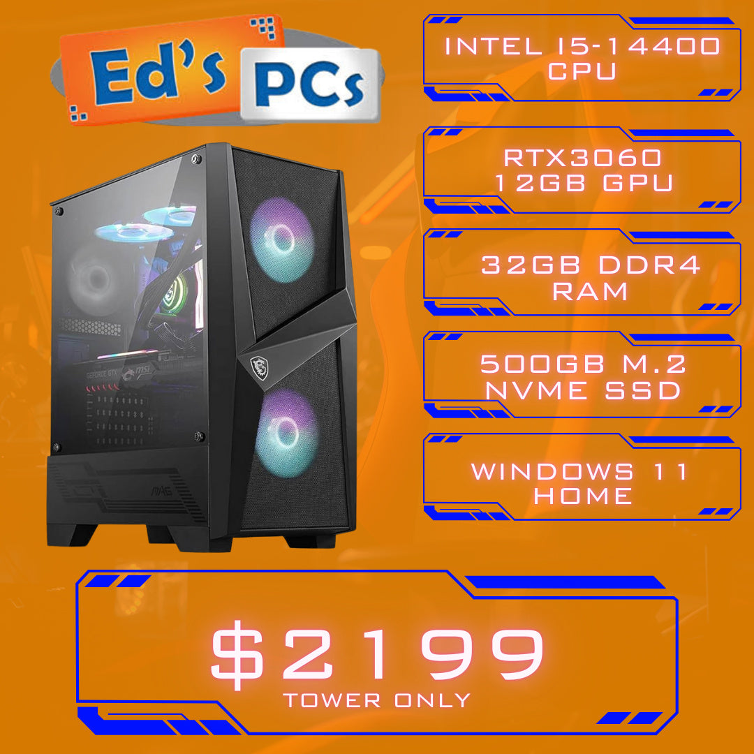 Pre-Built MSI Gaming PC I5 14400 RTX 3060 32GB 500GB - ED's PCs Redcliffe