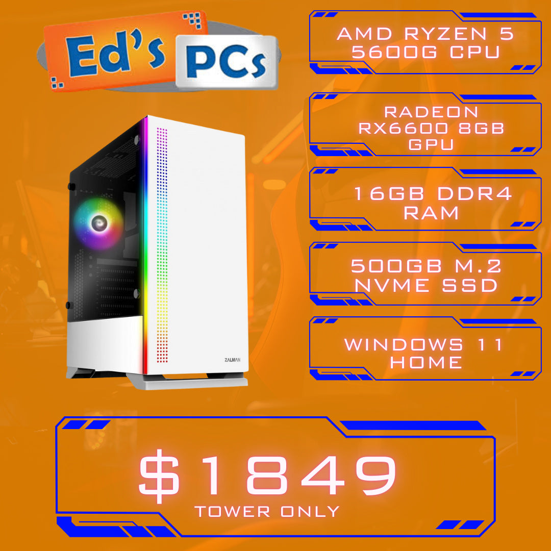 Pre-Built Zalman S5 White Gaming PC Ryzen 5 5600G 16GB 500GB RX 6600 ...