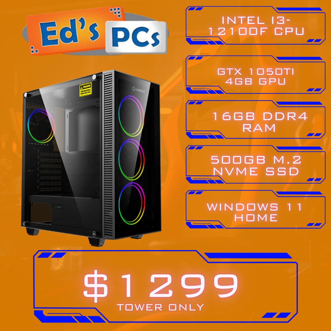 Pre-Built Gaming PC I3 12100F 16GB 500GB GTX 1050Ti - ED's PCs Redcliffe